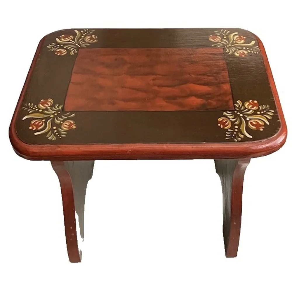 Handmade | Art | Vintage Hand Painted Folk Art Wooden Foot Stool Singed ...